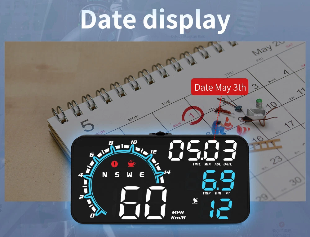 Digital HUD GPS Speedometer with MPH Display & Overspeed Alarm for Cars