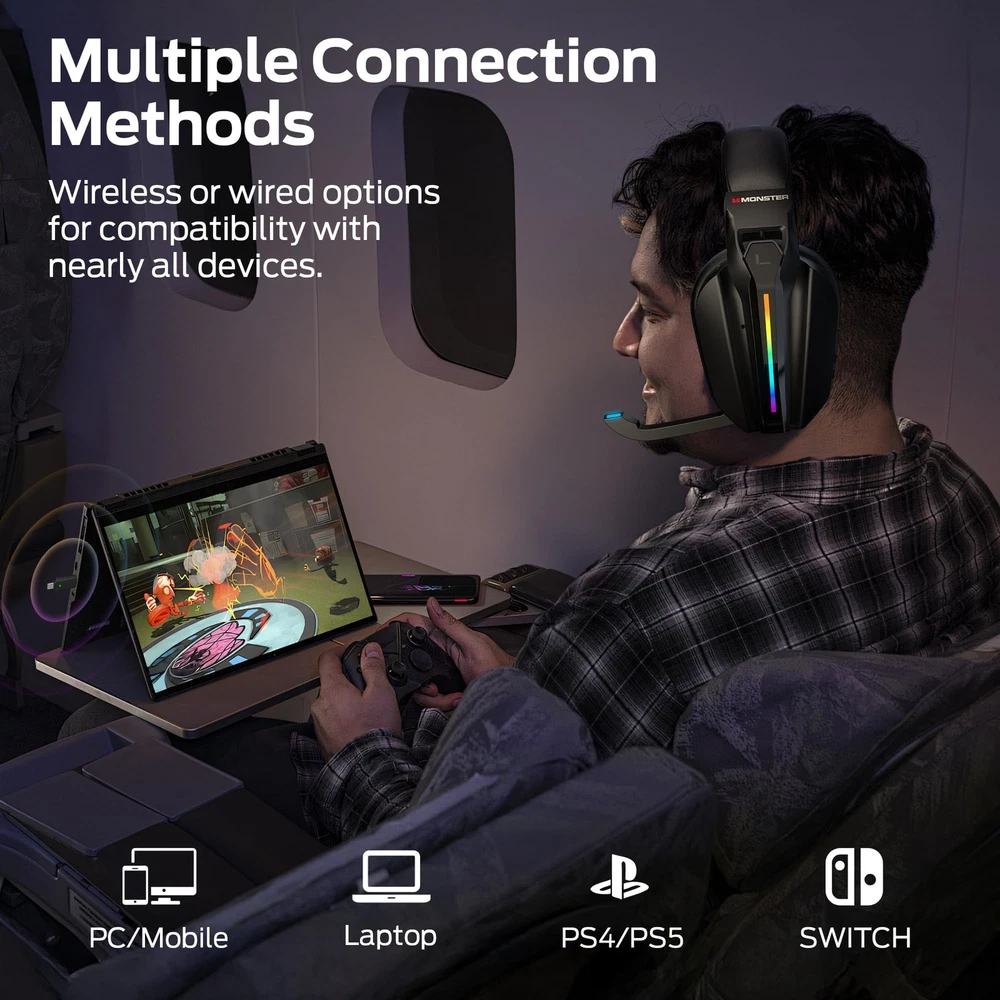 Mission ANC200 Wireless Gaming Headset, 7.1 Virtual Surround Sound, ANC ...