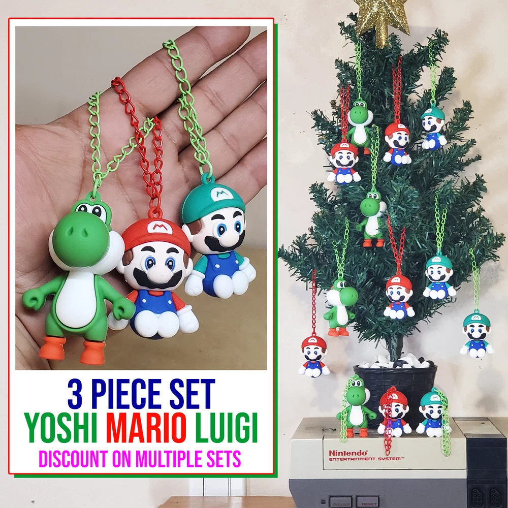 Yoshi Mario Luigi Christmas ornaments 3 pc set 🍄 Super Mario Bros mini ...