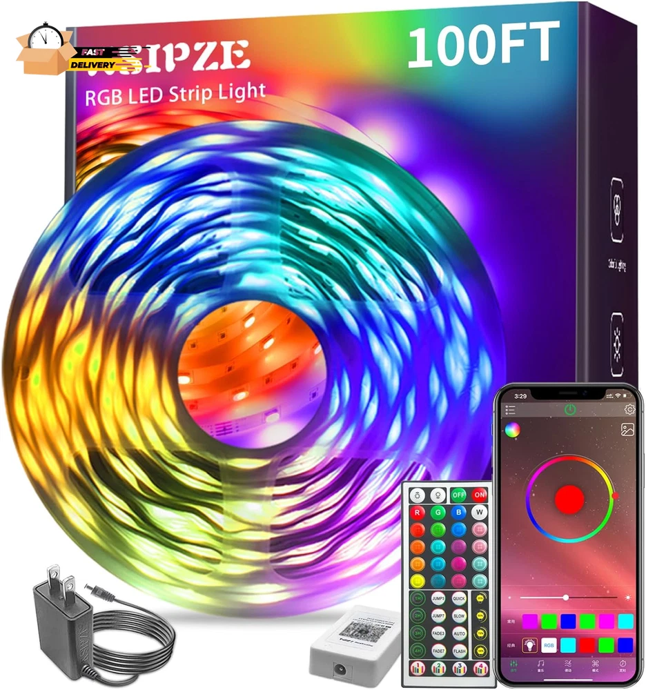 100Ft Led Strip Lights RGB Music Sync Color Changing,Bluetooth Led ...