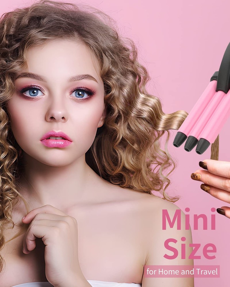 Mini 3 Barrel Curling Iron - Dual Voltage Triple Barrel Hair Waver for ...