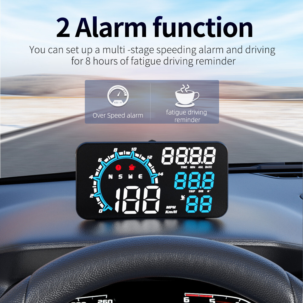Digital HUD GPS Speedometer with MPH Display & Overspeed Alarm for Cars