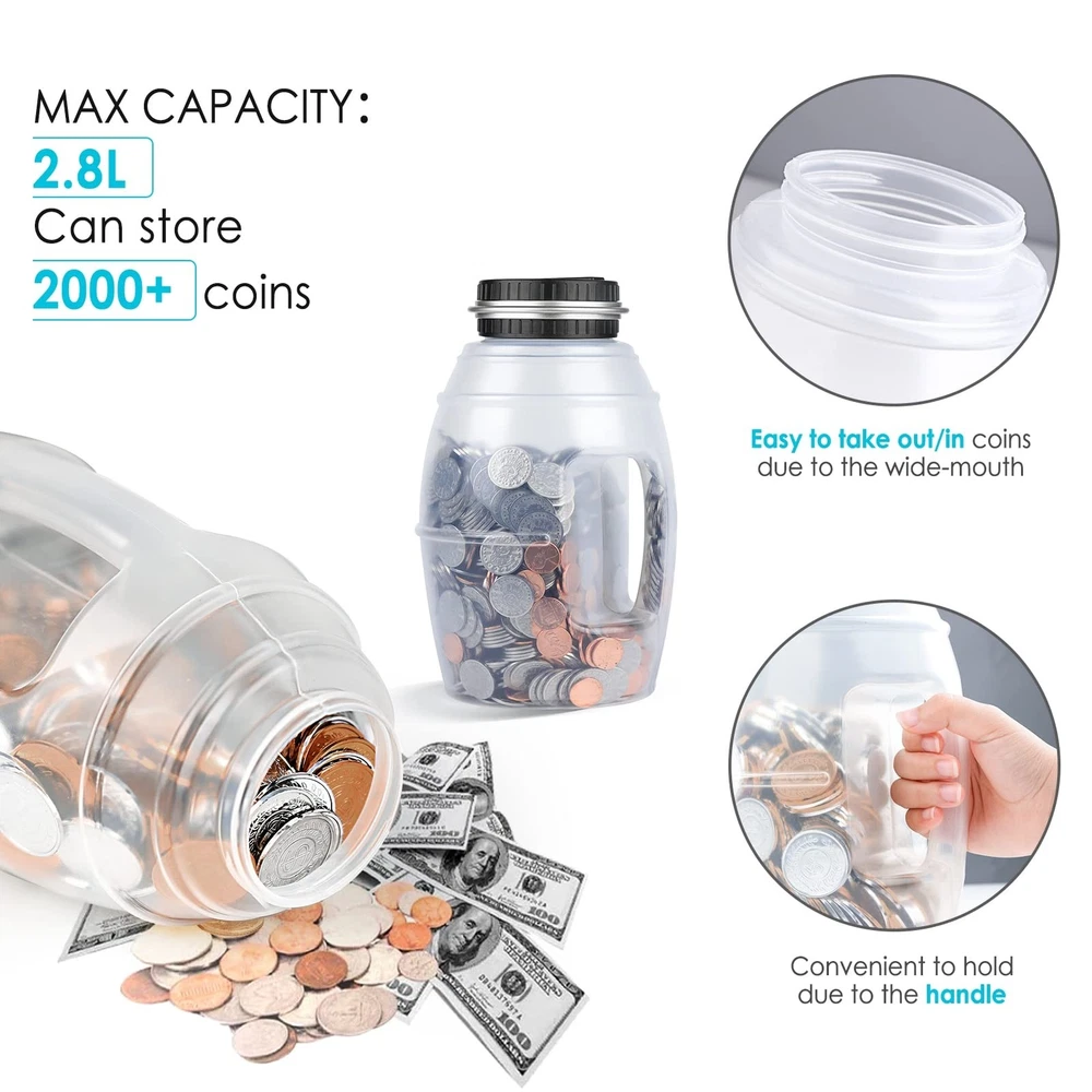 Large Digital Coin Bank for Kids and Adults - LCD Counter, 2.8L ...