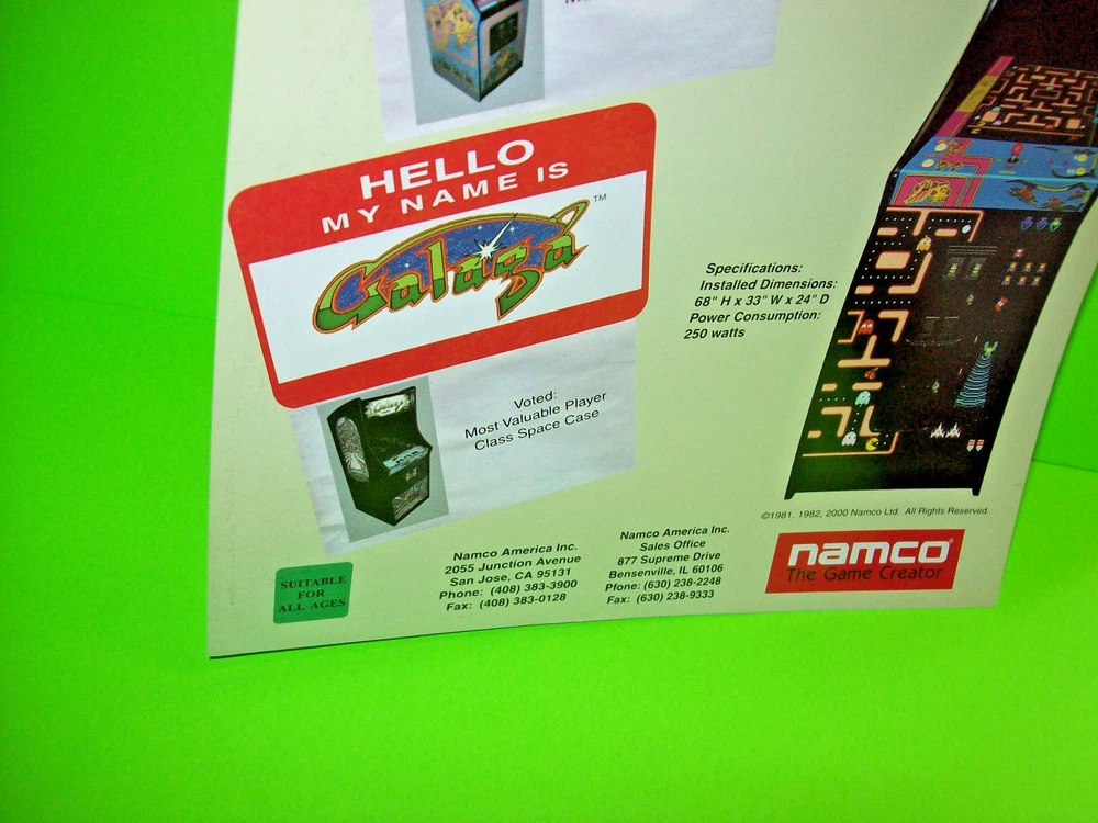 Ms Pacman Galaga Classic Reunion 2000 NOS Video Arcade Game Sales Flyer #2