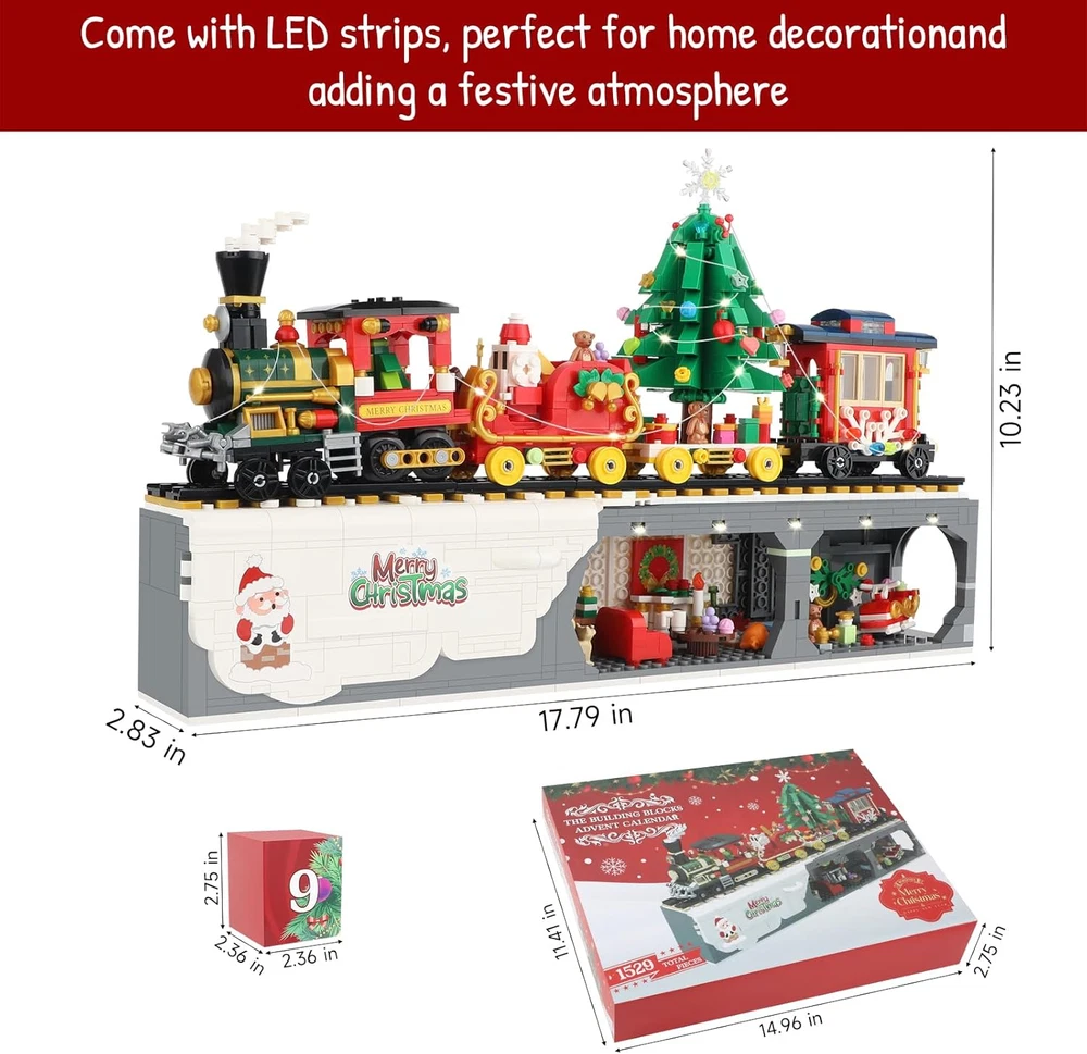 Train Building Blocks Set, 2024 Advent Calendar Christmas Train ...