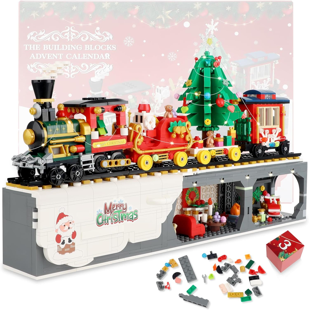 Train Building Blocks Set, 2024 Advent Calendar Christmas Train ...