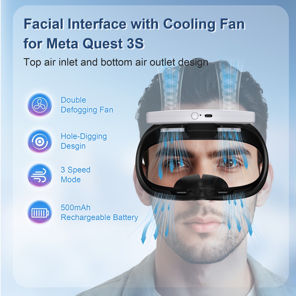 Meta Quest 3S Cooling Face Cover with Adjustable Fan & Airflow