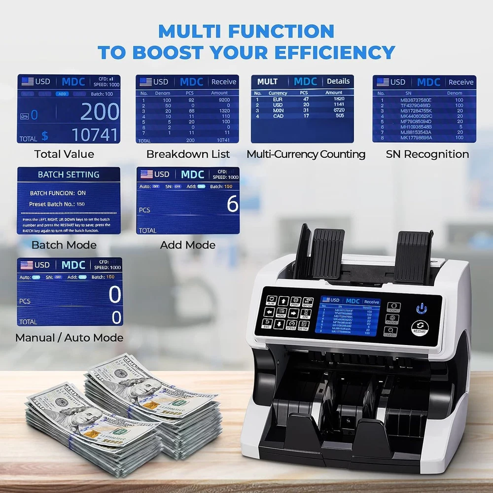 Bank Grade Money Counter Machine Mixed Denomination with External ...