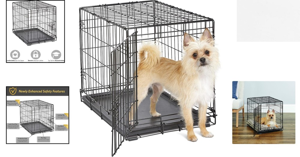 24 Inch Durable Collapsible Single Door Dog Crate with Lockable Safety
