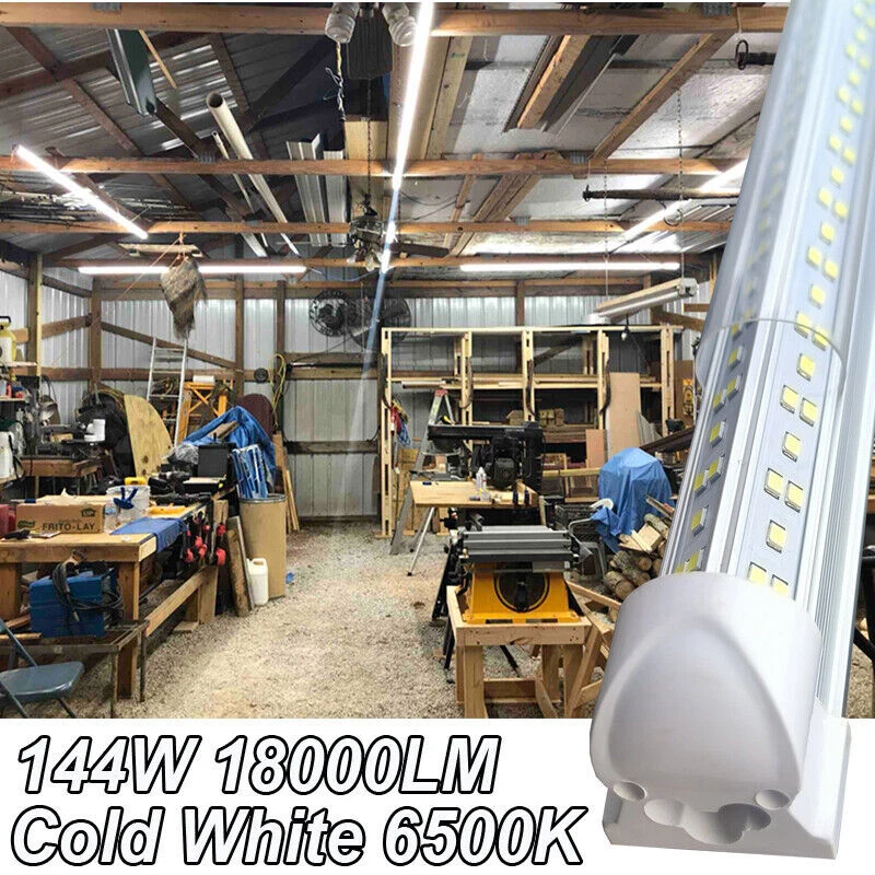 8ft LED SHOP LIGHT V-SHAPE 144W 6500K LED Tube Light Linkable Ceiling 12PC
