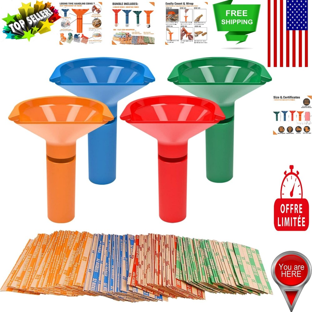 Durable Coin Storage Tubes Set with 100 Color-Coded Coin Wrappers – 104 ...