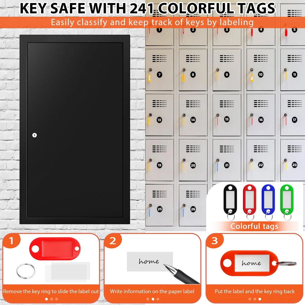 225 Keys Key Lock Box Wall Mount with Additional 16 Side Hooks and Key ...