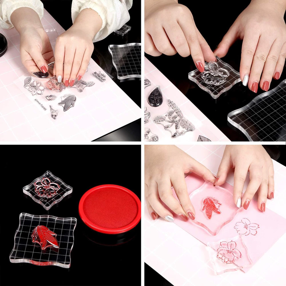 Mudder 7 Pieces Acrylic Stamp Blocks Set Clear Stamping Blocks Tools ...