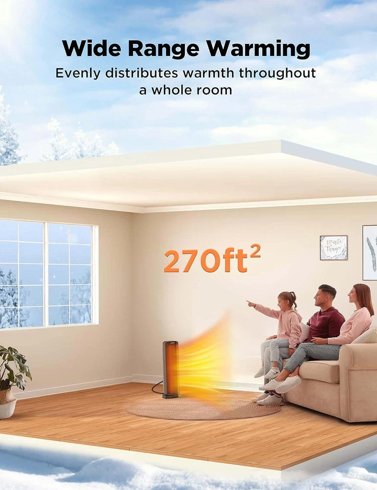 23" Electric Ceramic Tower Heater LED Display & Remote Silver Automatic ...