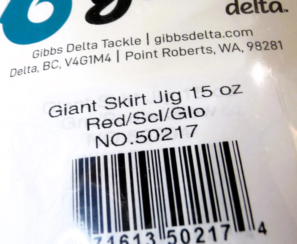 Gibbs Delta Giant Skirt Jig 15 oz Red Glow 50217 Halibut Fishing