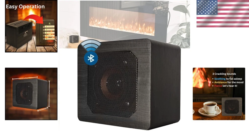 Portable Bluetooth Fireplace Speaker with Ambient Fire Sounds - 10+ Hr ...
