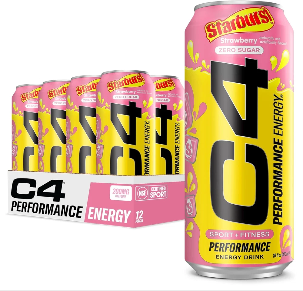 C4 Performance Energy Drink | STARBURST Strawberry | Zero Sugar Carbon