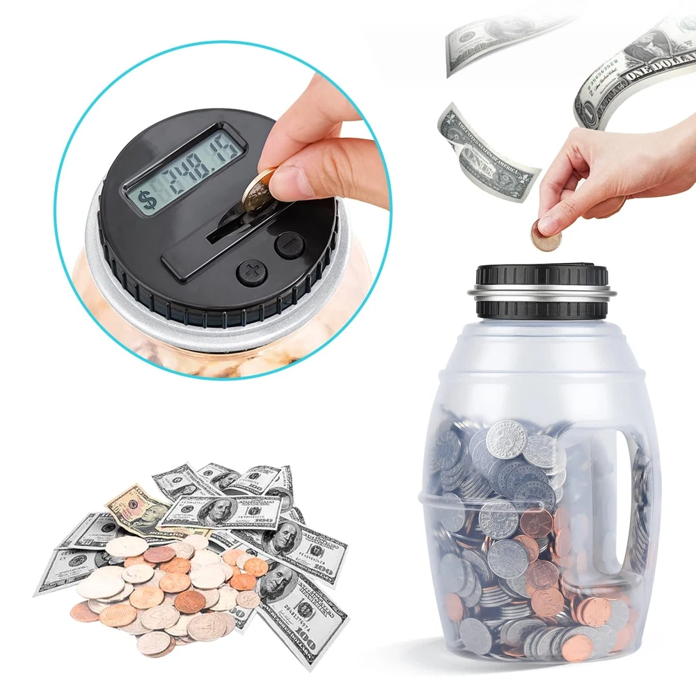 Large Digital Coin Bank for Kids and Adults - LCD Counter, 2.8L ...