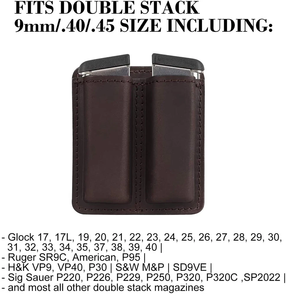 IWB Genuine Leather Magazine Pouch for.380 9mm Pistol Single / Double ...