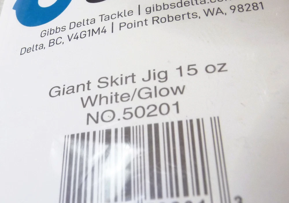 Gibbs Delta Giant Skirt Jig 15 oz White/Glow 50201 Halibut Fishing