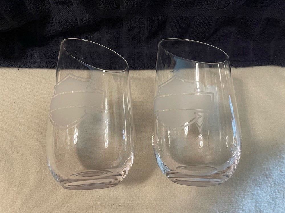 Harley-Davidson Silhouette Bar & Shield Stemless Angled Wine Glass Set