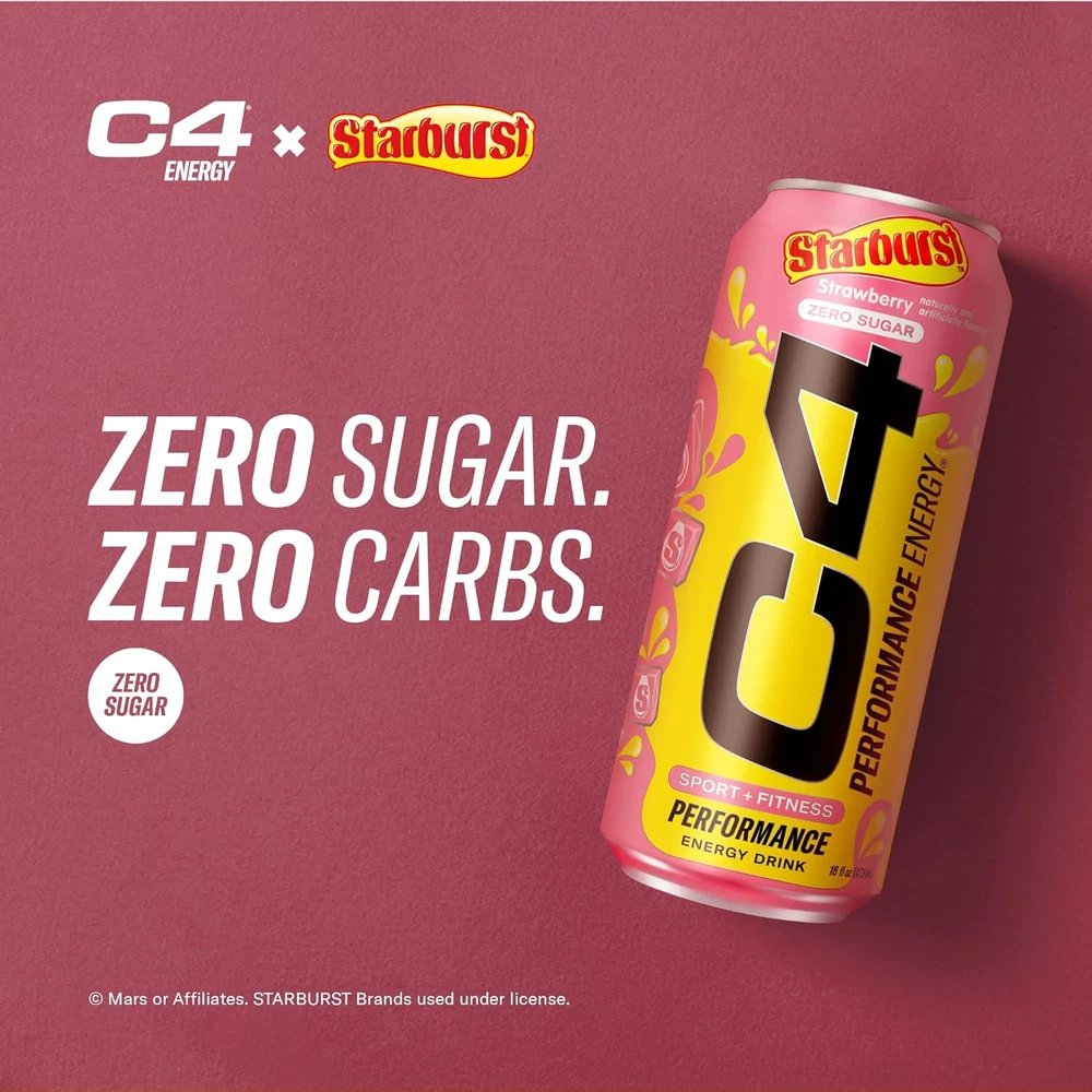C4 Performance Energy Drink | STARBURST Strawberry | Zero Sugar Carbon