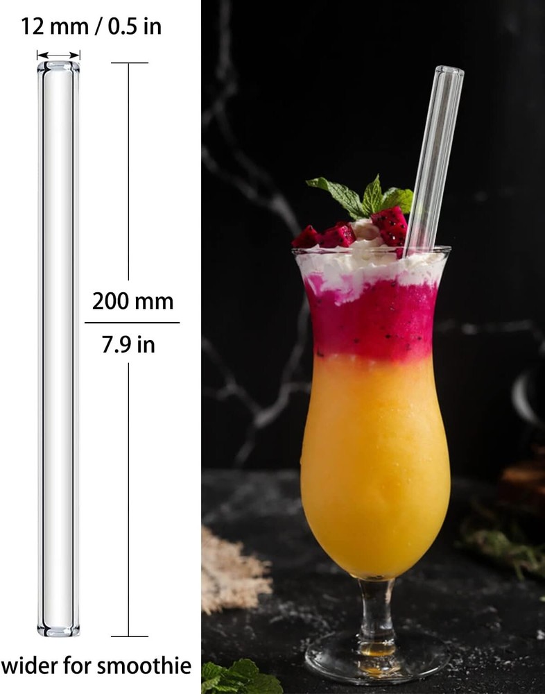 Nafender 12-Pack Reusable Glass Straws with 4 Straight and 8 Bent