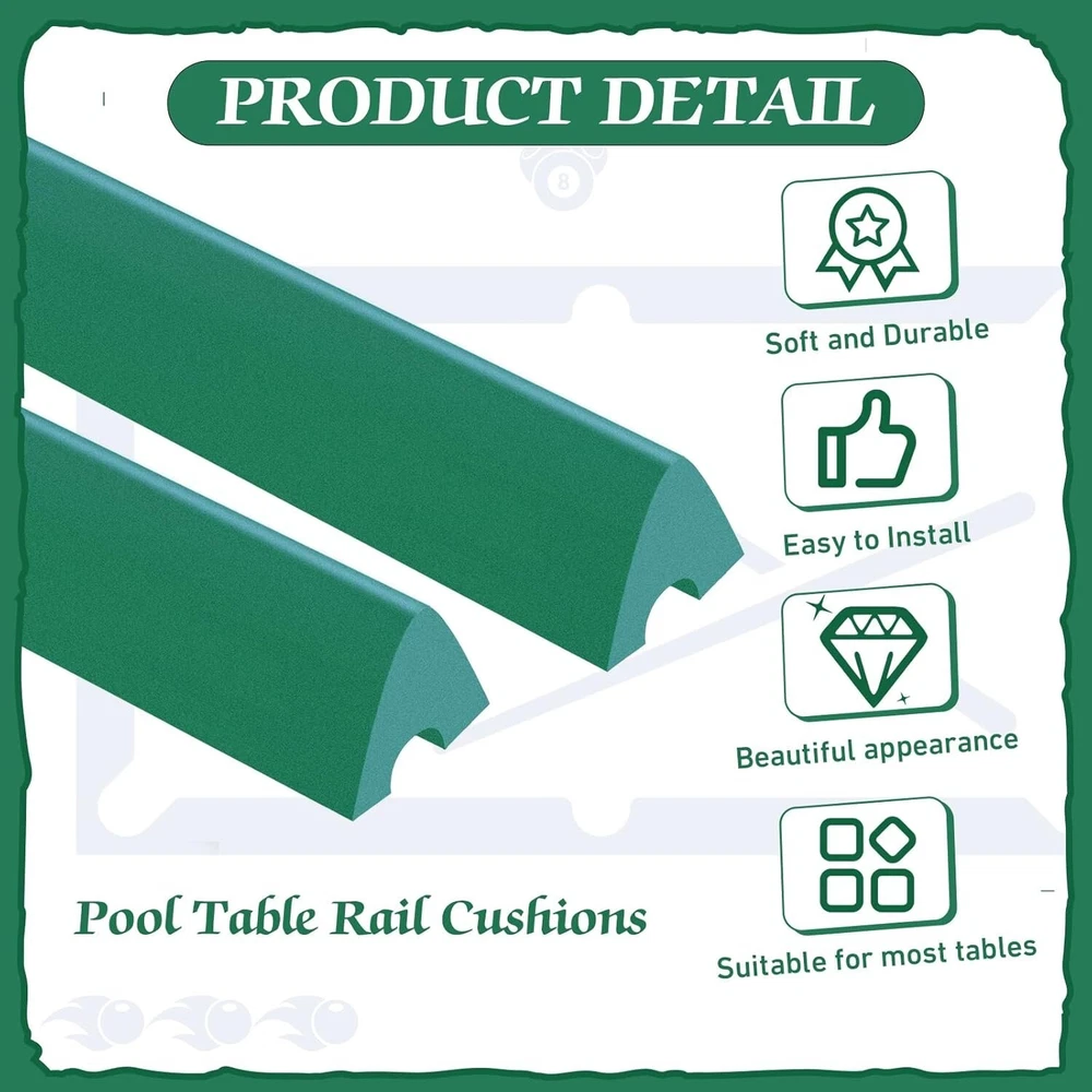 Premium Green Nylon Billiard Cloth for 8ft Pool Tables with 6 Strips ...