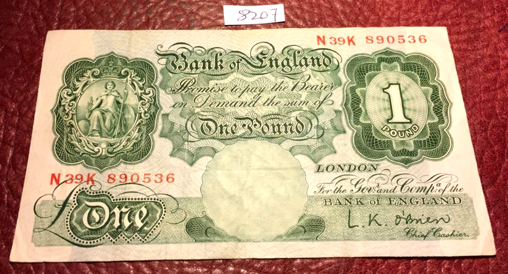 Rare Bank of England £1 Note Leslie O'Brien N39K 890536 Job Lot 8207