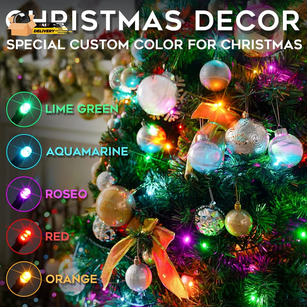 200 LED Multicolor Christmas Lights, 8 Modes Blinking Christmas Tree ...