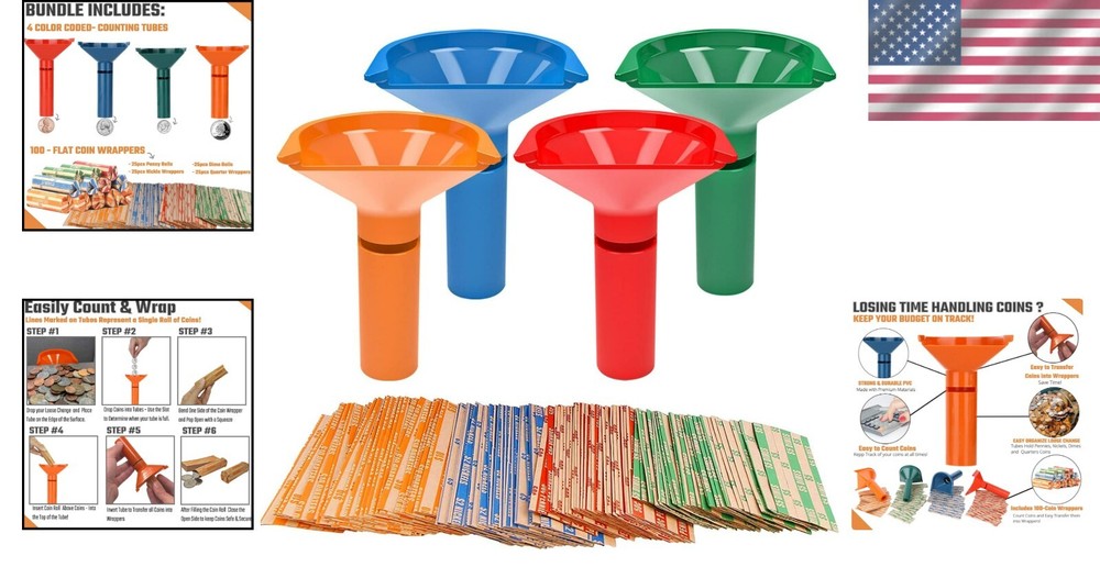 Durable Coin Storage Tubes Set with 100 Color-Coded Coin Wrappers – 104 ...