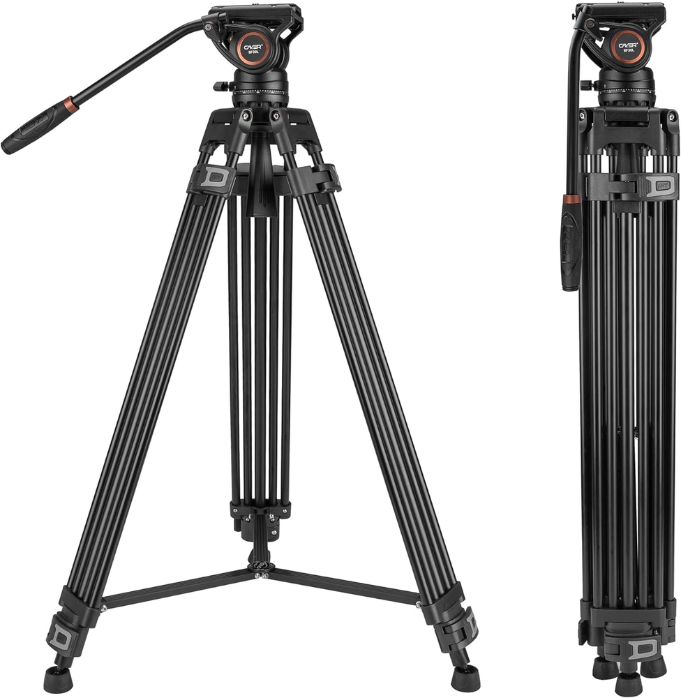 BF30L Video Tripod with Fluid Head, 73" Heavy Duty Tripod with 360 ...