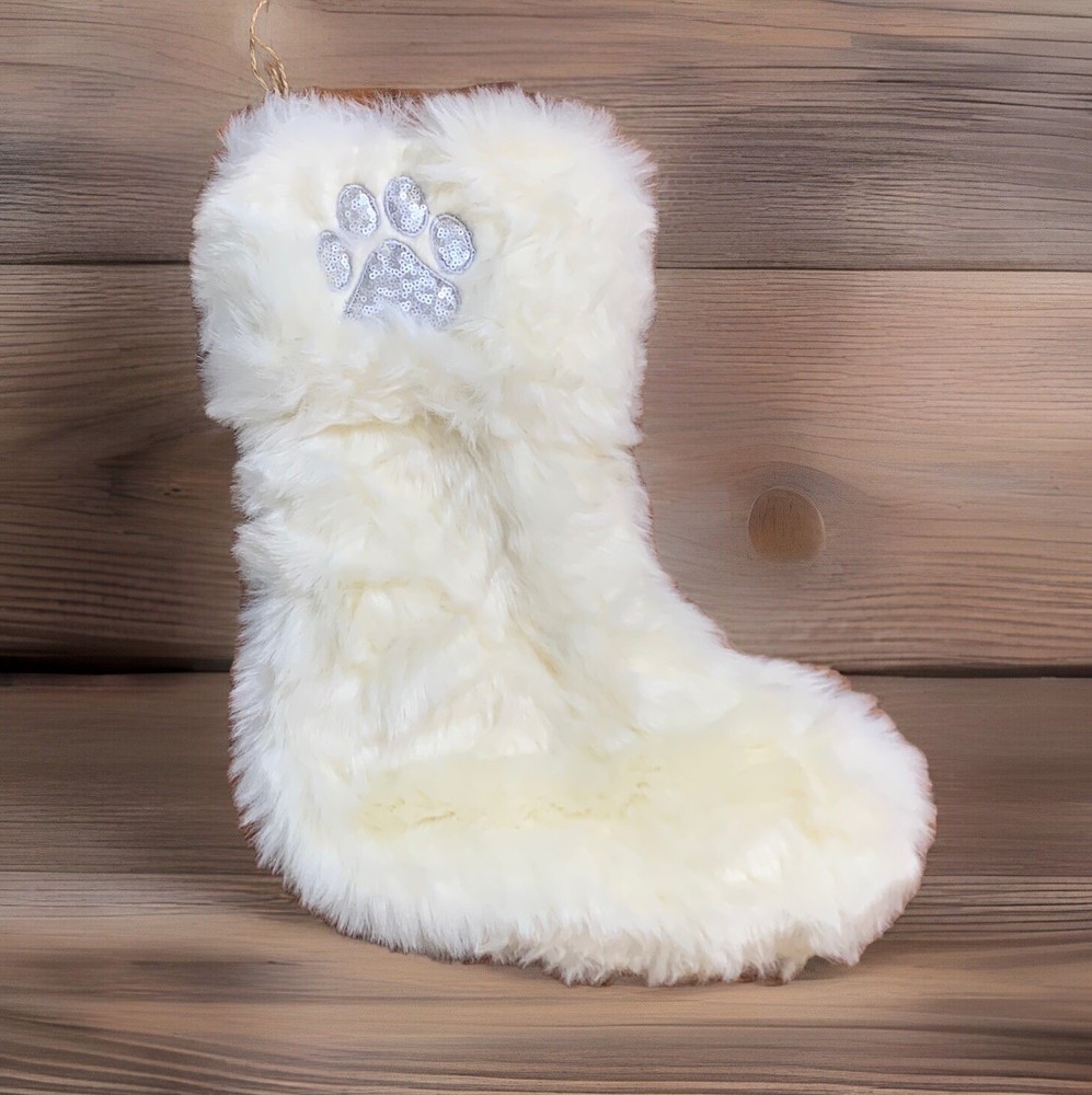 Nicole Miller Christmas Pet Stocking with Faux Fur and Sequin Paw ...