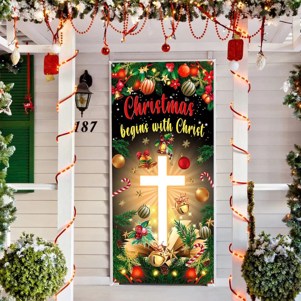 Christmas Cross Door Cover Nativity Cross Religious Door Decorations ...