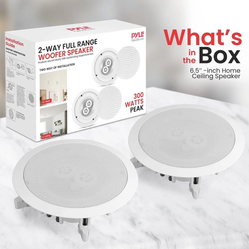 Pyle 6.5 Inch 300W Dual Channel 8 Ohm Home Audio In Ceiling Marine Grade...