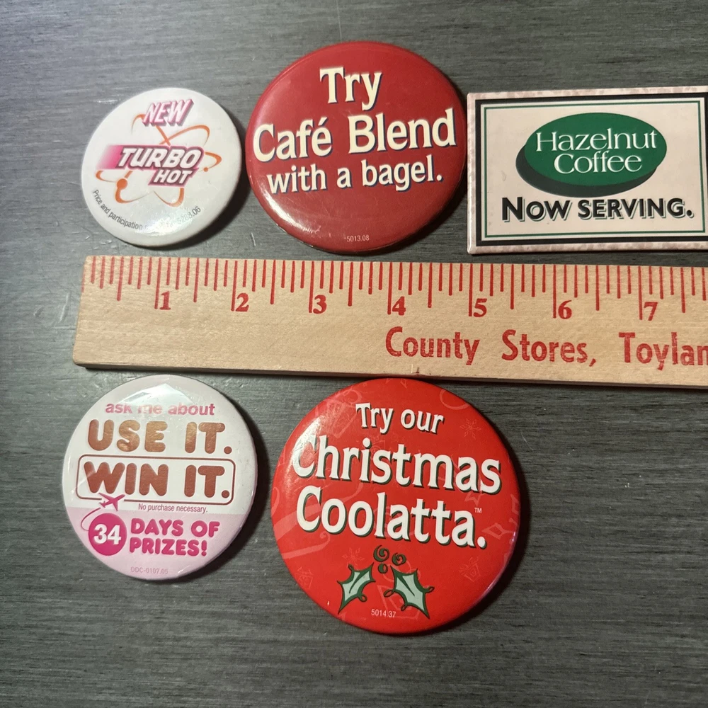Vintage 5 Dunkin Donuts Employee Pins Retro Collectible Set