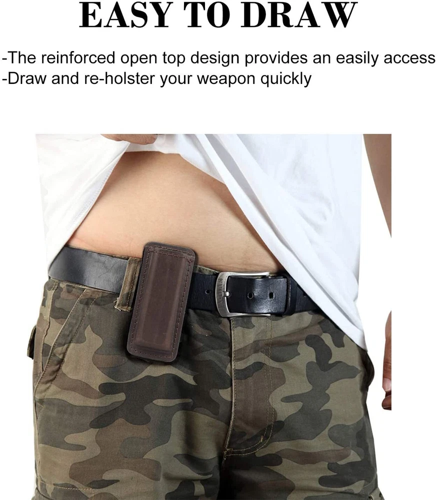 IWB Genuine Leather Magazine Pouch for.380 9mm Pistol Single / Double ...