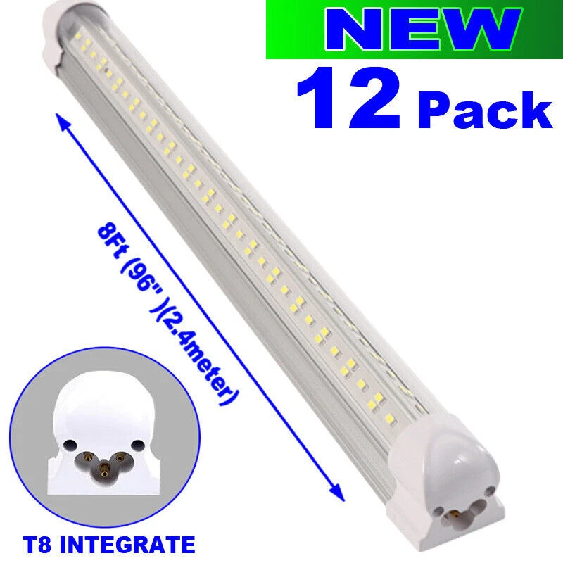 8ft LED SHOP LIGHT V-SHAPE 144W 6500K LED Tube Light Linkable Ceiling 12PC