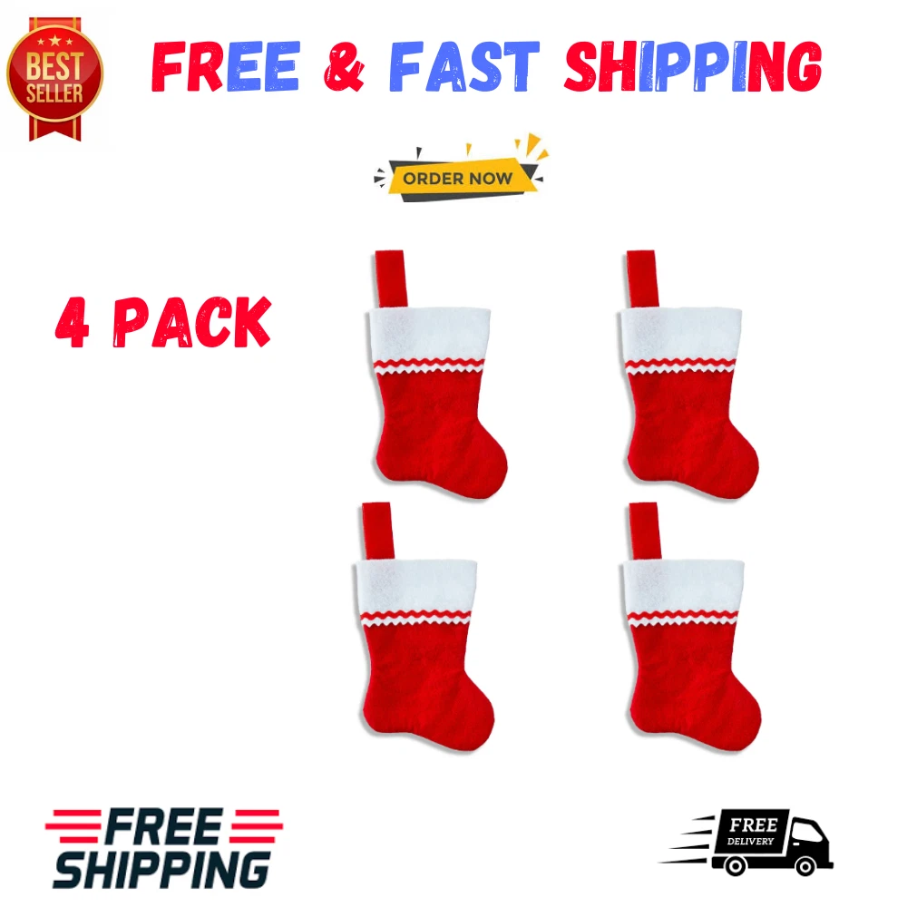 Red Mini Christmas Stockings, 4 Count, by Holiday Time