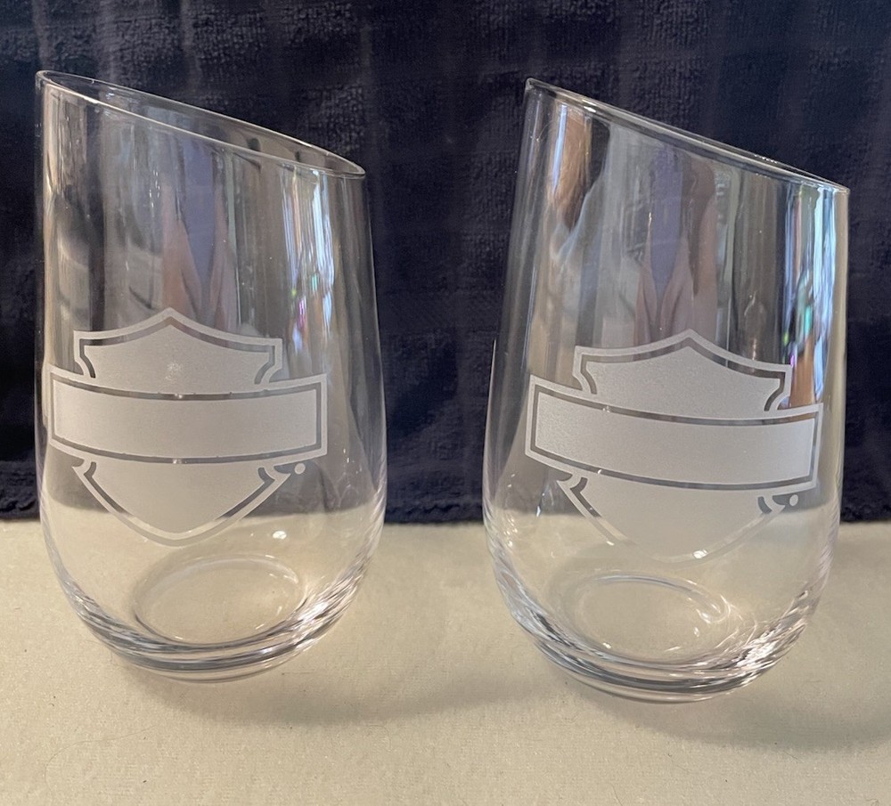 Harley-Davidson Silhouette Bar & Shield Stemless Angled Wine Glass Set