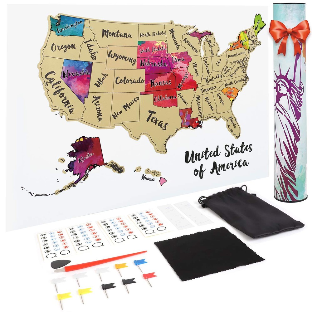 JARLINK Scratch Off USA Map Poster, 12x17 inches United States Map with ...