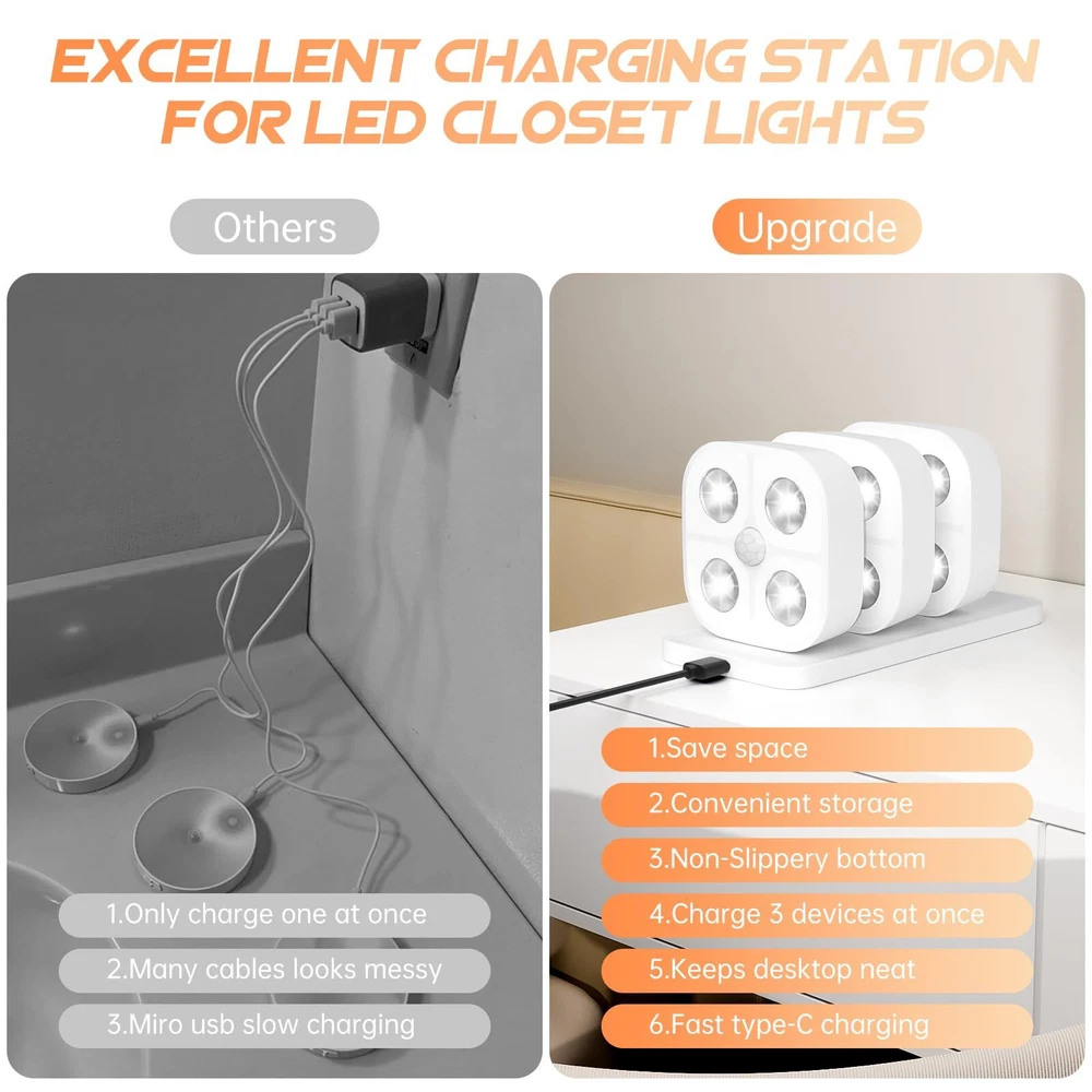 Wireless Step Light Rechargeable Puck Lights with Charging Station ...