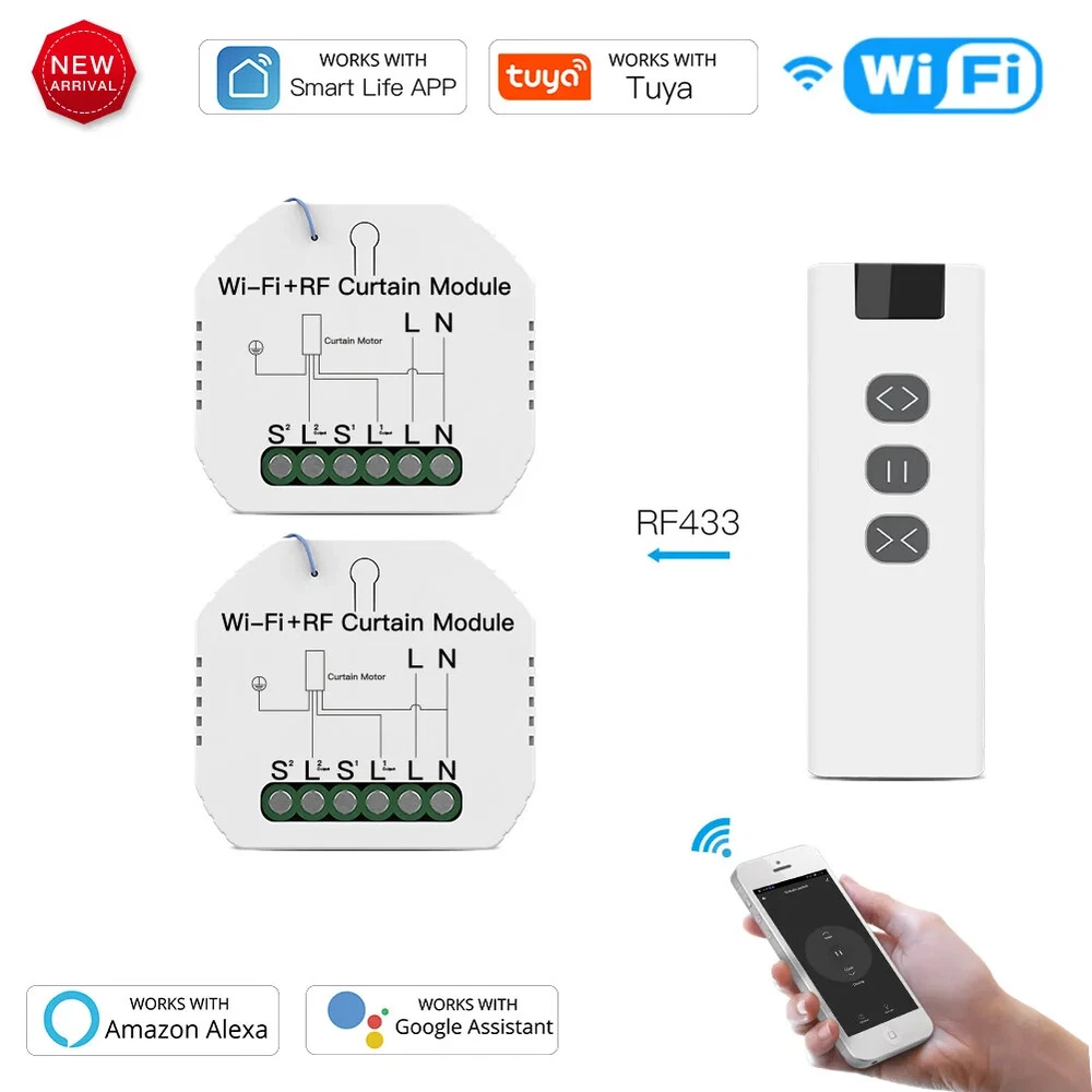Tuya WiFi RF Smart Roller Blinds Controller with Remote for Automated ...
