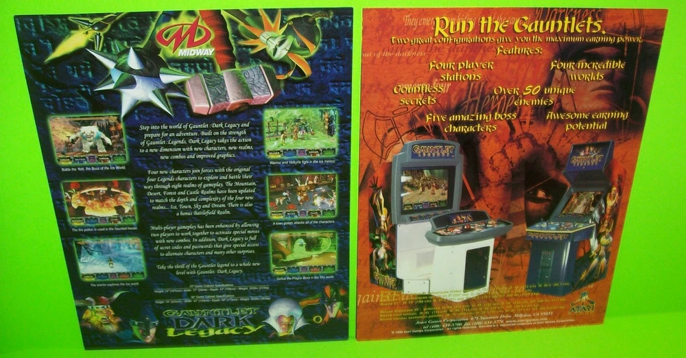 Gauntlet Legends & Dark Legacy Arcade Game Flyers Original NOS Lot Of 2