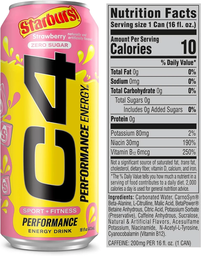 C4 Performance Energy Drink | STARBURST Strawberry | Zero Sugar Carbon