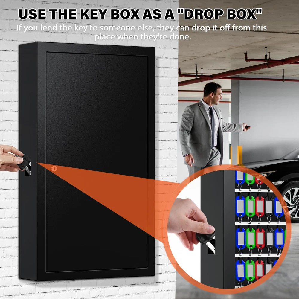 225 Keys Key Lock Box Wall Mount with Additional 16 Side Hooks and Key ...
