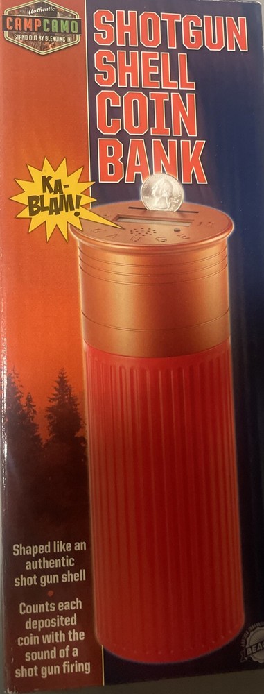 CAMPCAMO 12 GAUGE SHOTGUN SHELL COIN BANK DIGITAL COUNTER WITH SOUND.