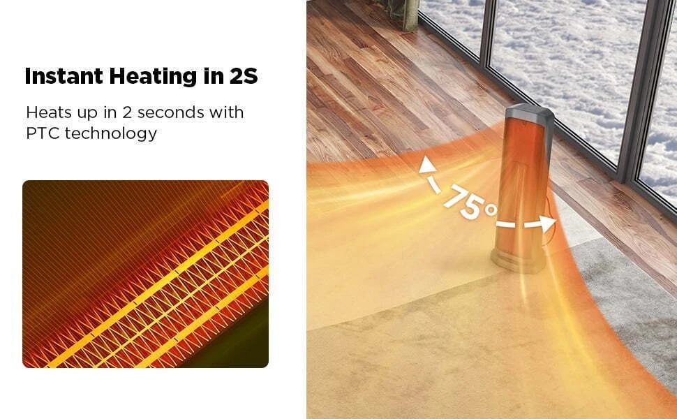 23" Electric Ceramic Tower Heater LED Display & Remote Silver Automatic ...