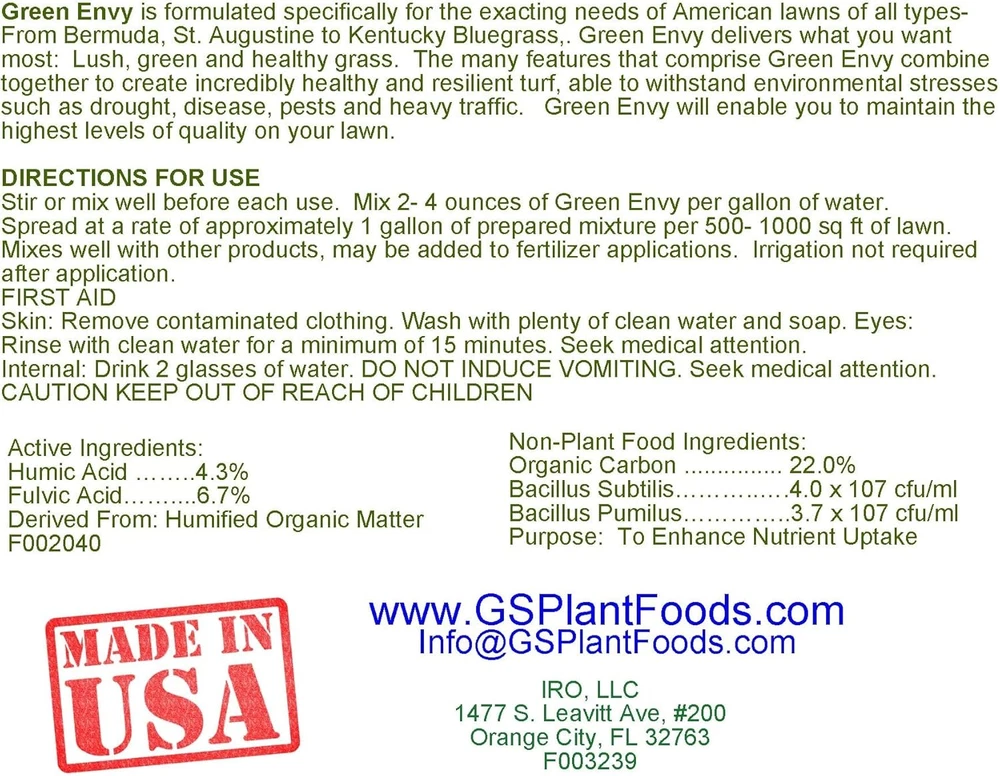 Green Envy Liquid Lawn Food / Fertilizer Concentrate for Any Grass Type ...