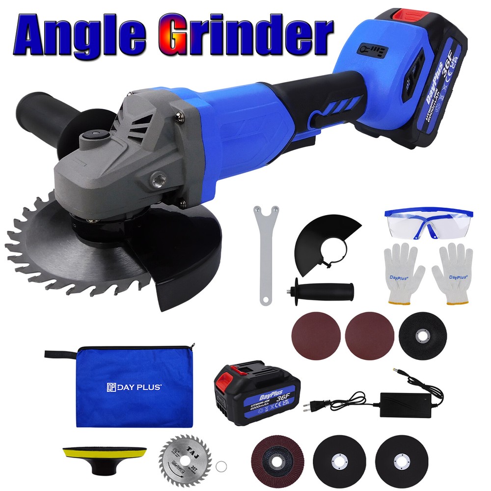 Cordless Angle Grinder with Battery and Charger & Disc Kit Power 1600W ...
